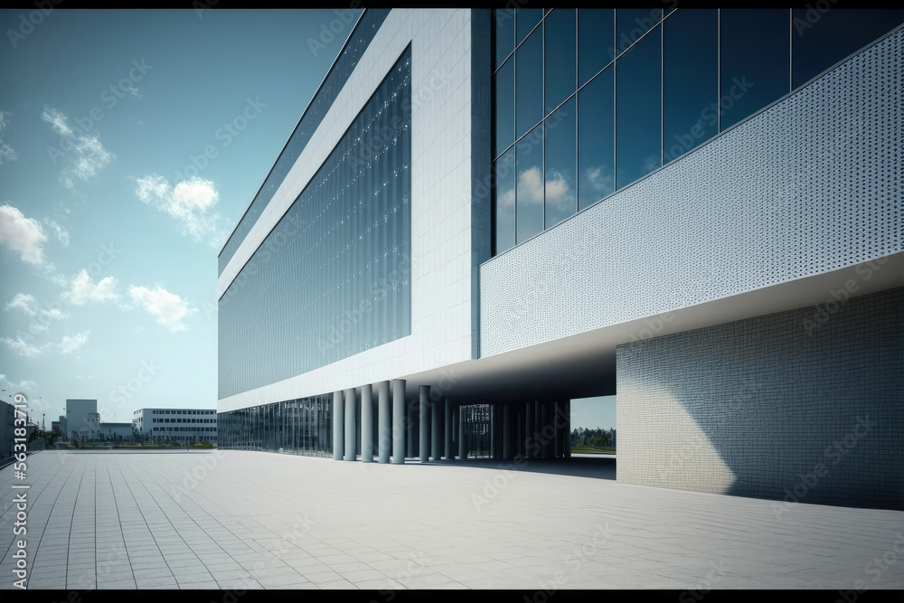 Modern architecture exterior of public hall entrance in urban building ...