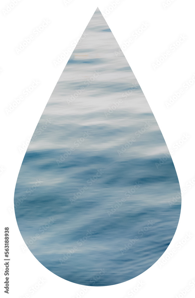Large blue water droplet shape with water isolated on transparent ...