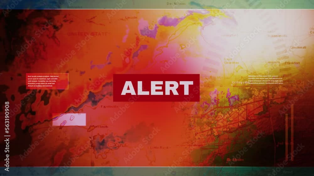 Alert Message weather forecast on US map. Simulation Radar Network with ...