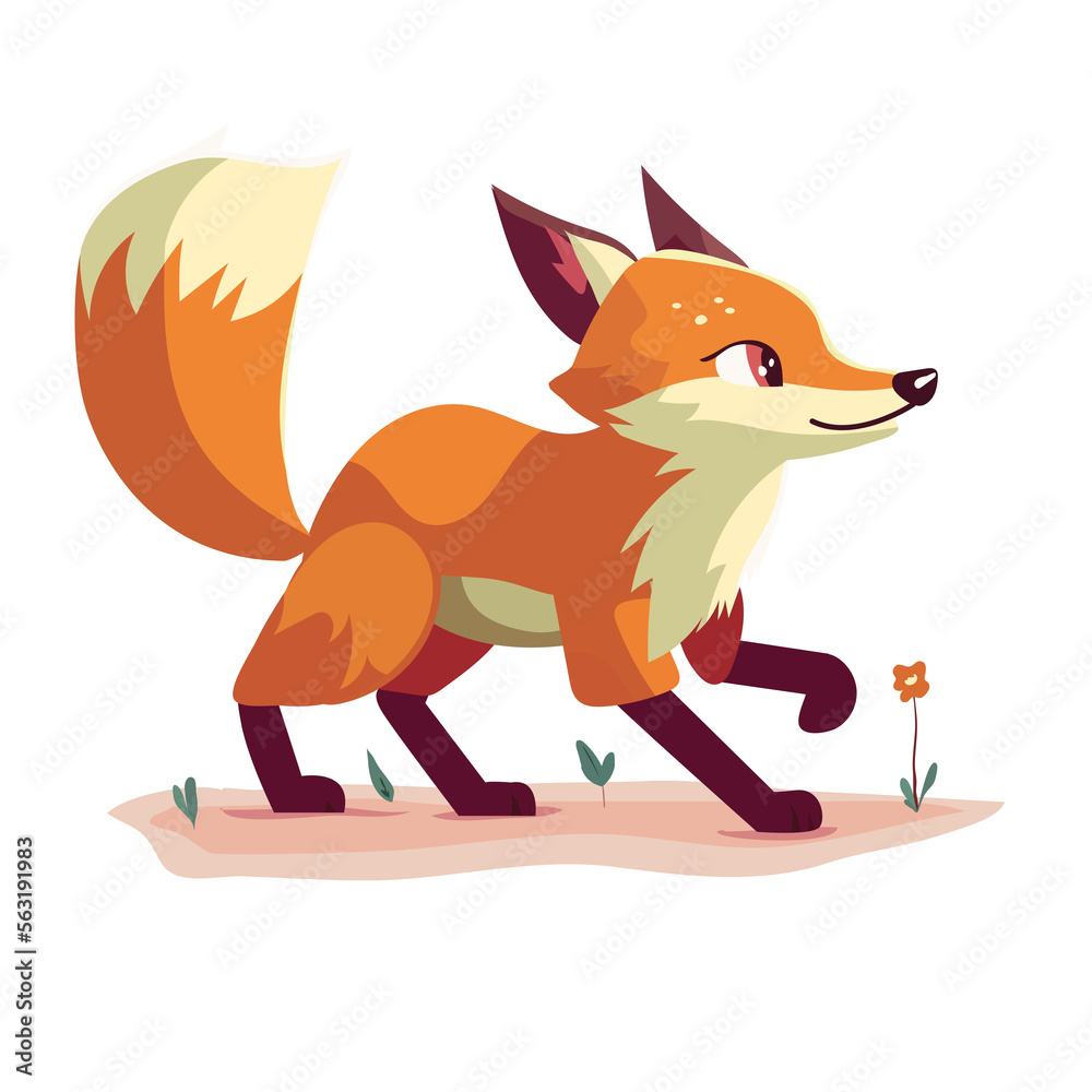 Ilustración de zorro naranja feliz, estilo para cuentos infantiles ...