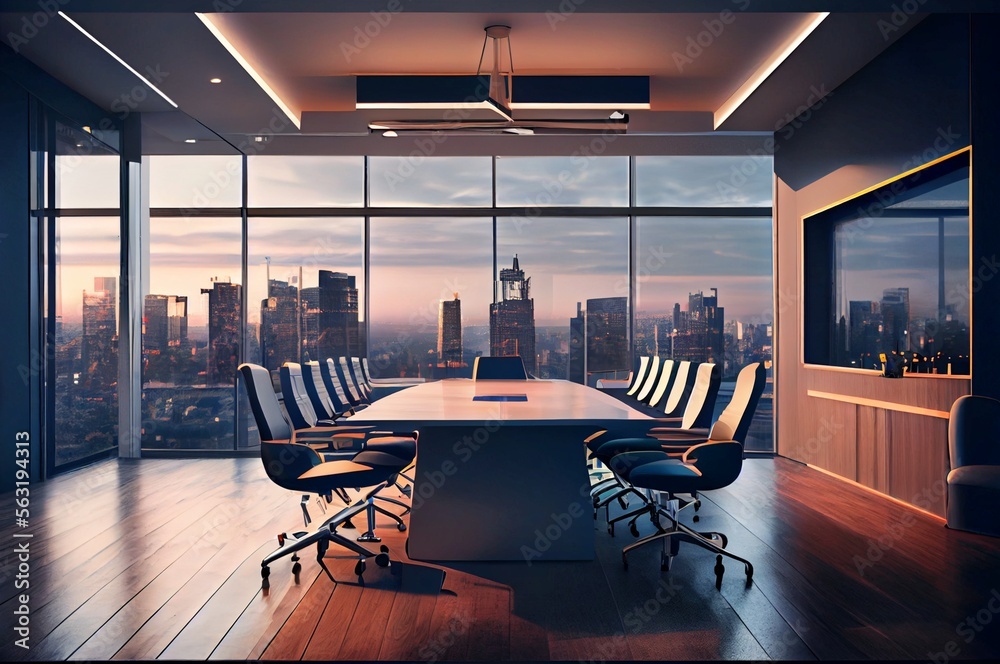 nice city view, boardroom with large table, chairs made with generative ...