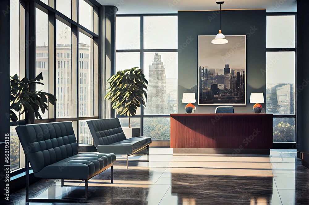 modern luxury reception area with comfortable seating area and a front ...