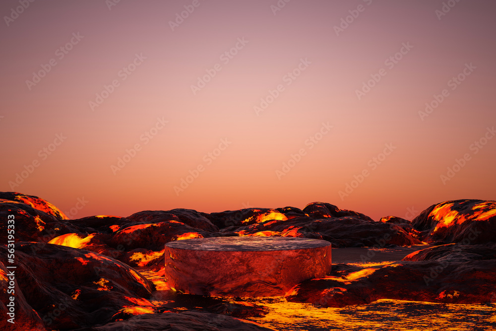 Abstract 3D render Platform and natural background, Podium lava rocks ...