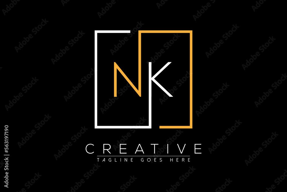 Initial letter nk, kn, n, k elegant and luxury Initial with Rectangular ...
