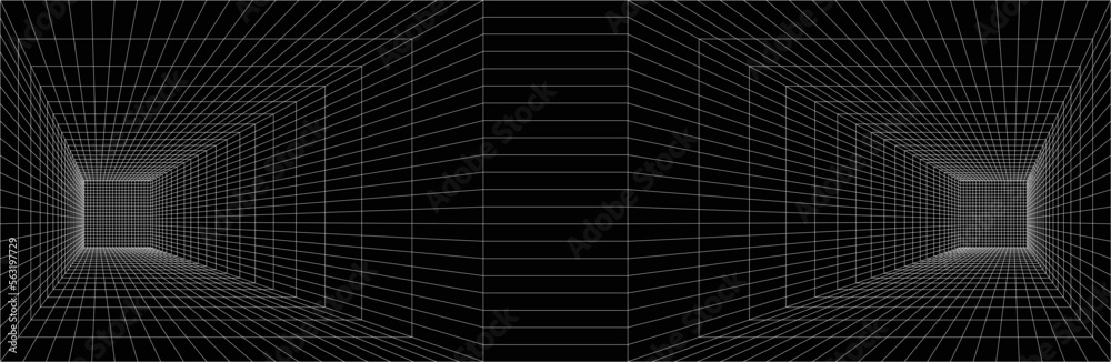 Vector. Perspective architectural background. Opposite rooms connected ...