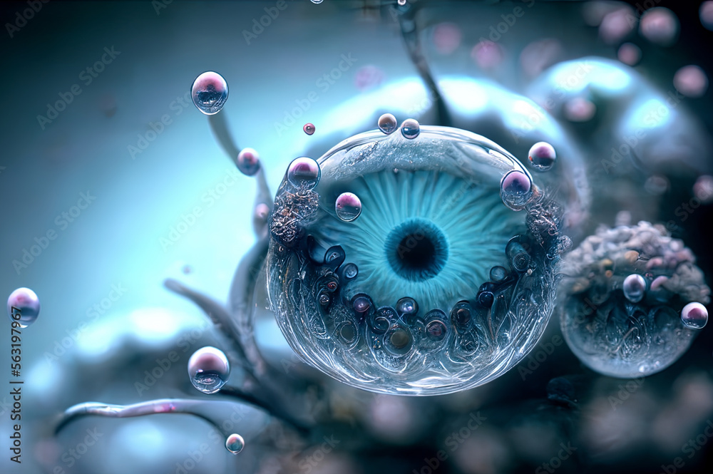 microscopic macroscopic view of alien eggs and bacterias virus in a ...