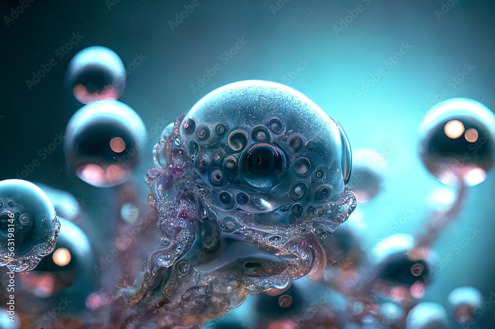 microscopic macroscopic view of alien eggs and bacterias virus in a ...