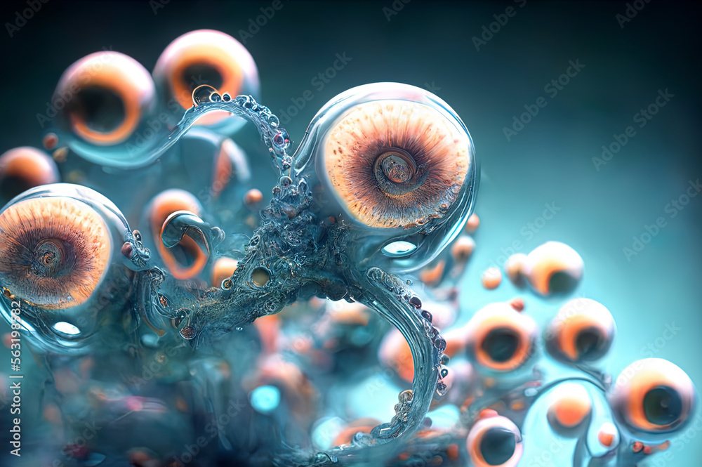 microscopic macroscopic view of alien eggs and bacterias virus in a ...