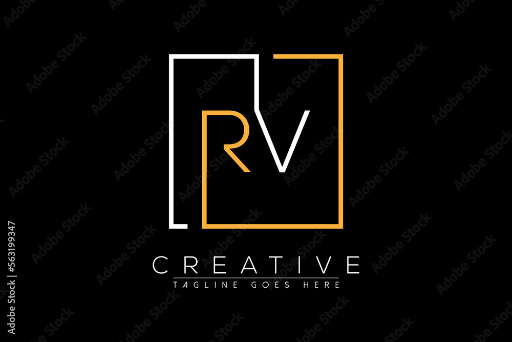 Initial letter rv, vr, r, v elegant and luxury Initial with Rectangular ...