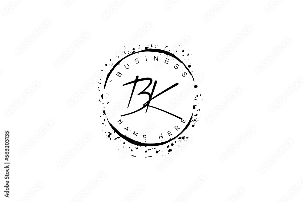 Initial letter bk, kb, b, k handwritten logo with sparkling circles ...