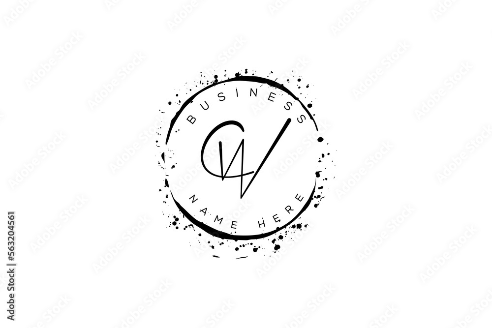 Initial letter cw, wc, c, w handwritten logo with sparkling circles ...