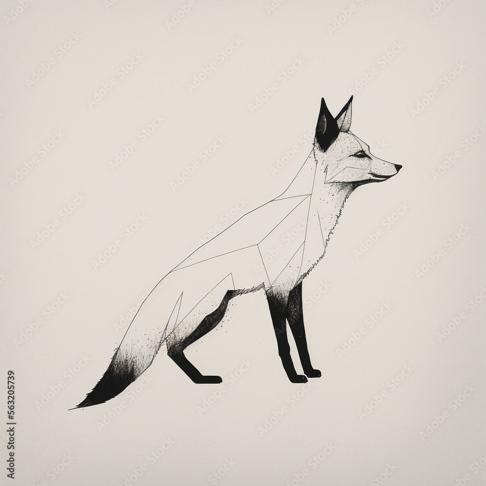 Sketch of fox, miminal design, line art - generated by Generative AI ...