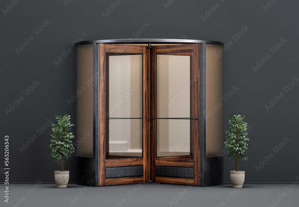 A glass revolving door used in modern mall, office or skyscraper ...