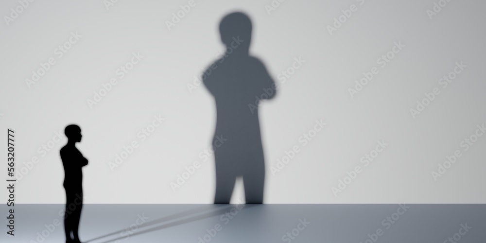 Human silhouette and dark shadow on wall with empty space for copy ...