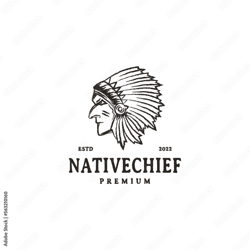 native indian chief headdress vintage logo design illustration with ...