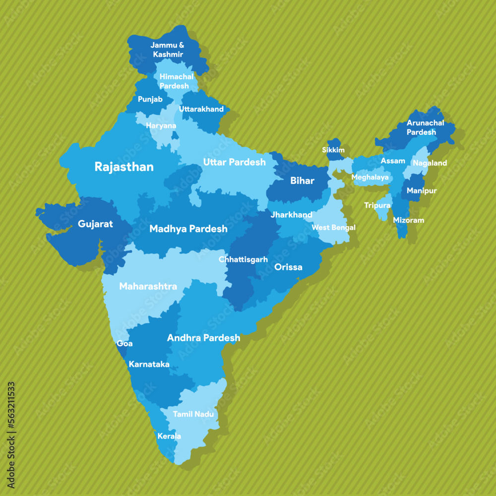 Vector map of India with states name. States territories of India ... Vector map of India with states name. States territories of India ...