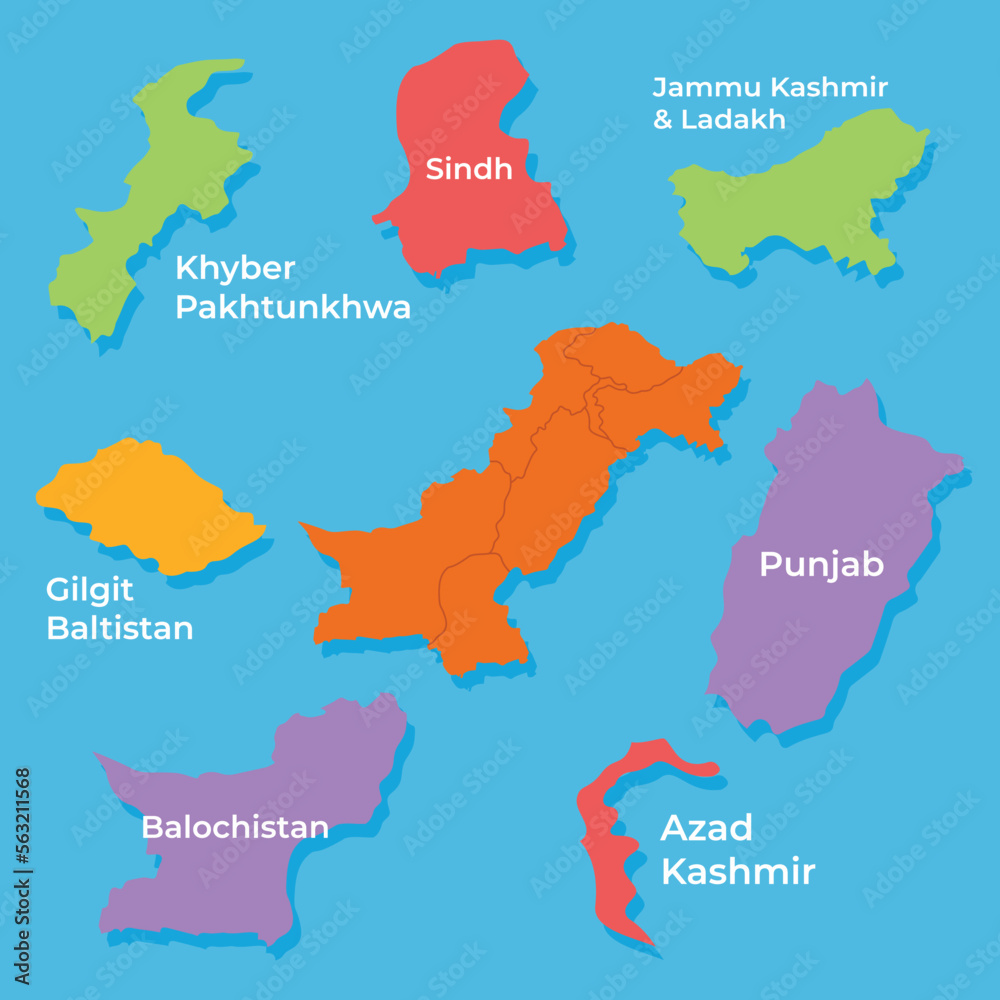 Vector map of Pakistan and separate states flat map design illustration ...