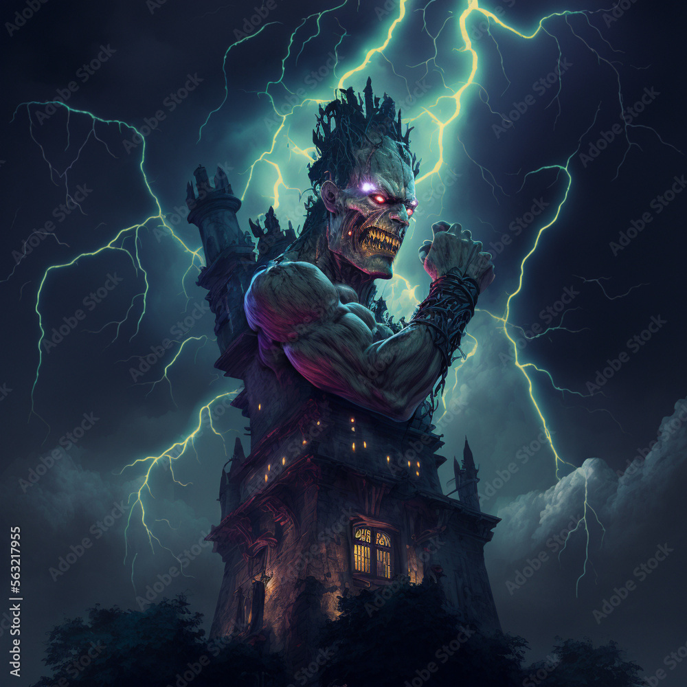 the evil frankenstein was resurrected and began to destroy buildings ...