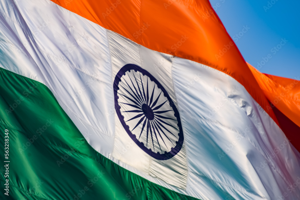 India flag flying high at Connaught Place with pride in blue sky, India ...