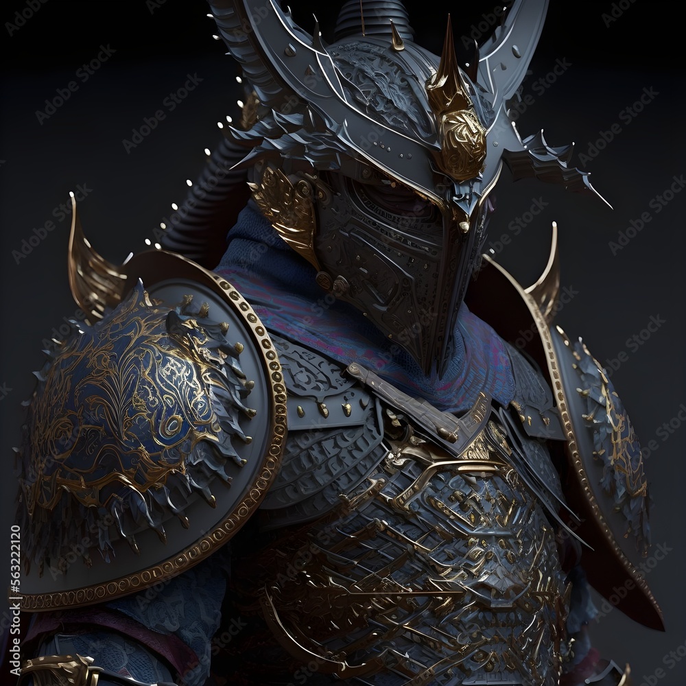 Ilustrace „male gothic samurai dragon slayer armor dynamic pose normal ...