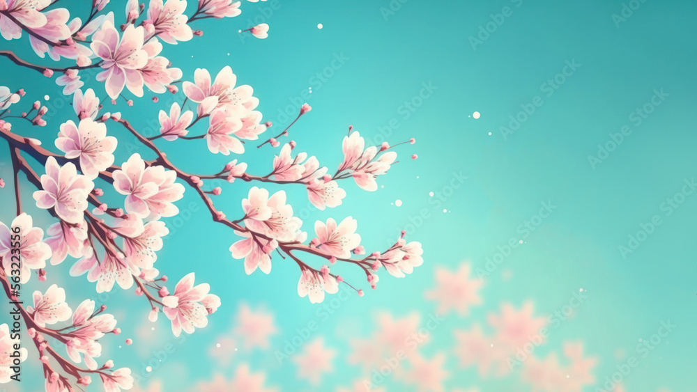 Beautiful cherry blossom or sakura tree branches on blue sky with copy ...
