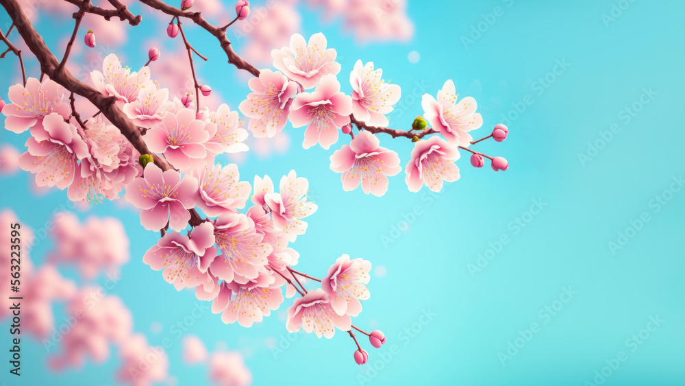 Beautiful cherry blossom or sakura tree branches on blue sky with copy ...