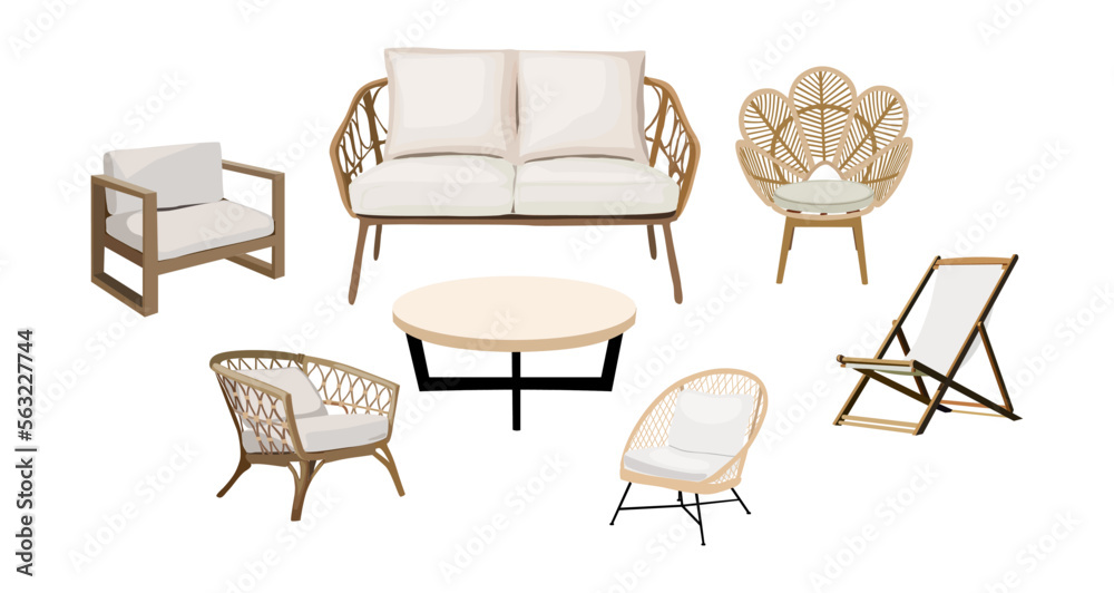 Vektorová grafika „Set of Outdoor, porch zone, garden furniture ...