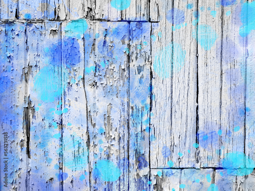 Authentic old worn white peeling painted wall boards with colorful ...