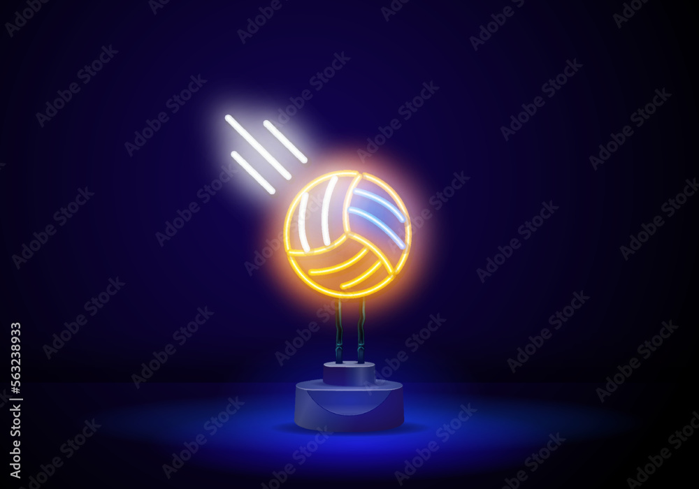 Neon volley ball icon. Glowing neon volleyball sign, outline ball ...