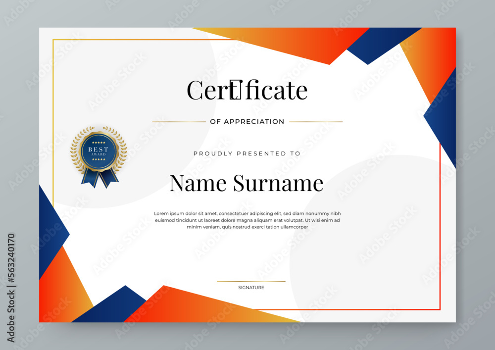 Modern elegant certificate template with blue and orange color gradient ...