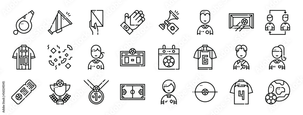set of 24 outline web soccer world cup icons such as whistle, megaphone ...