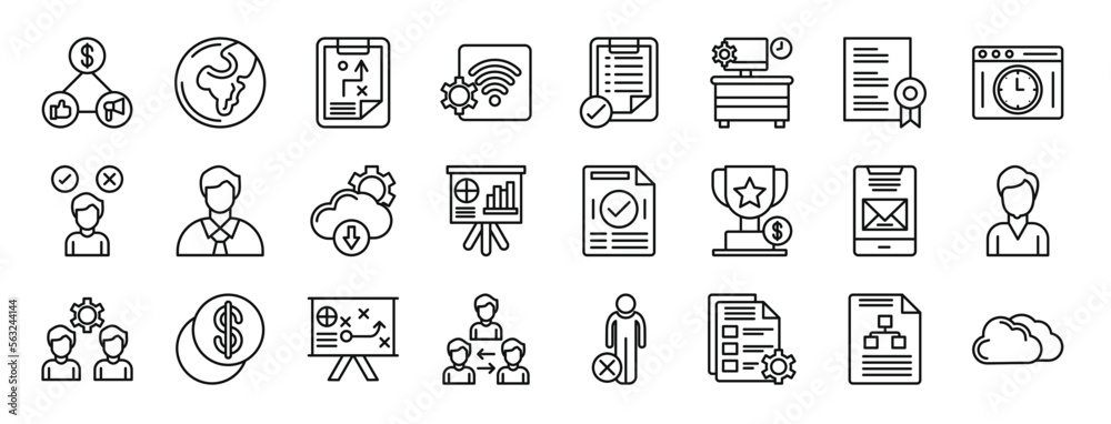 set of 24 outline web business planning and icons such as usp, ization, action plan, wifi, task ...