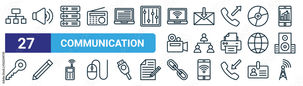 set of 27 outline web communication icons such as flow chart, volume ...
