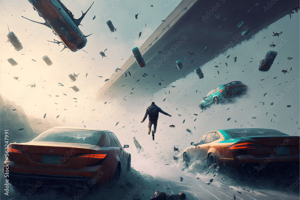 cars World collapse, doomsday scene, digital painting, digital ...