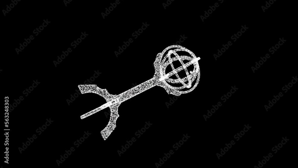 3D abstract astrolabe consisting of small particles rotates along 3 ...