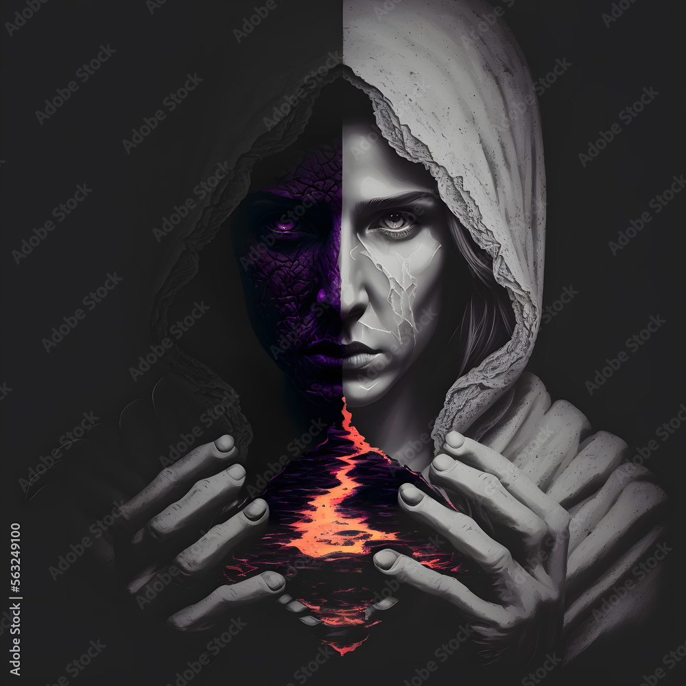 Half Demon Half Human Face