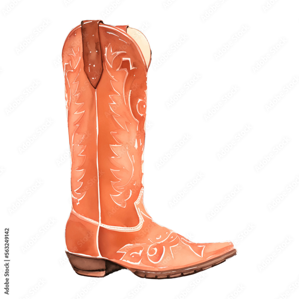 cowboy boot digital drawing with watercolor style illustration Stock ...