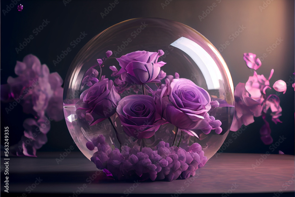 Purple roses in a balloon | Bouquet in a transparent balloon | Balloon ...