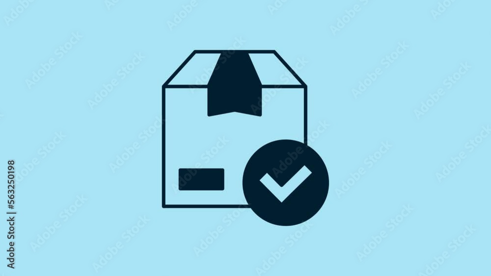 Blue Package box with check mark icon isolated on blue background ...