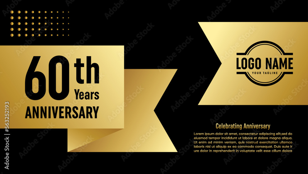 60th Anniversary template design concept with golden ribbon for ...