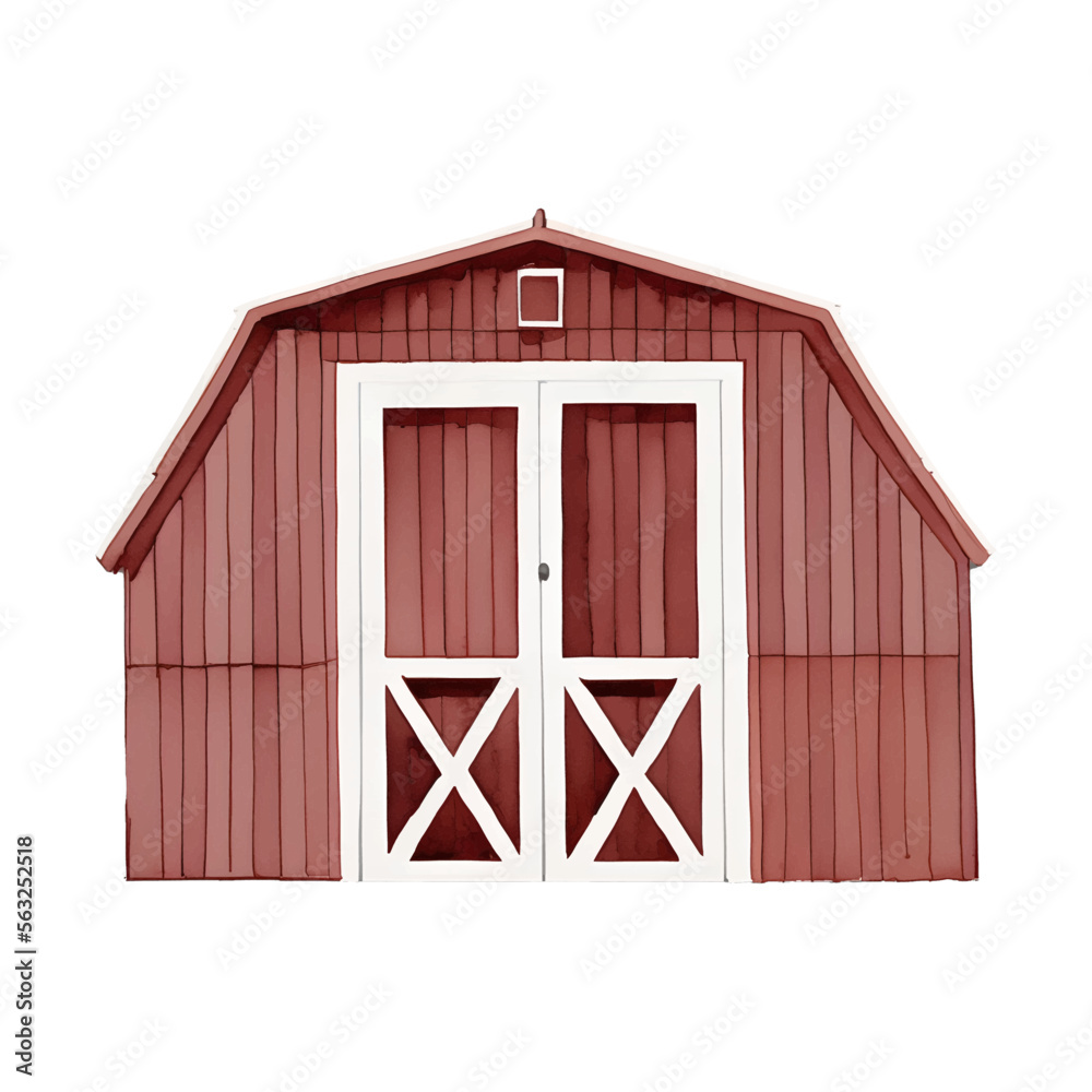 red barn digital drawing with watercolor style illustration Stock ...