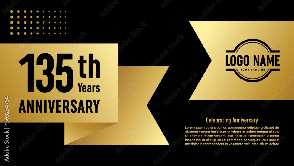 135th Anniversary template design concept with golden ribbon for ...