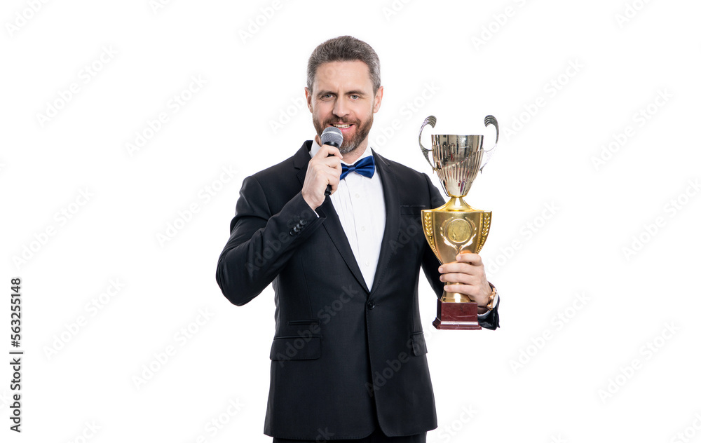 presenter man announce winner. man presenter announce winner isolated ...