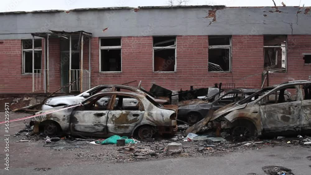 Vídeo do Stock: Burnt and damaged cars of civilians as a result of a ...