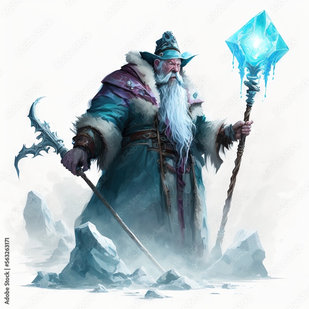Fantasy RPG Ice Mage drawing, white background, created with generative ...