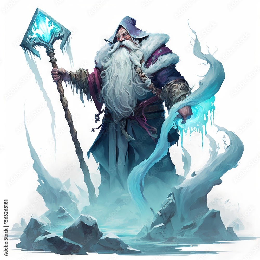 Fantasy RPG Ice Mage drawing, white background, created with generative ...