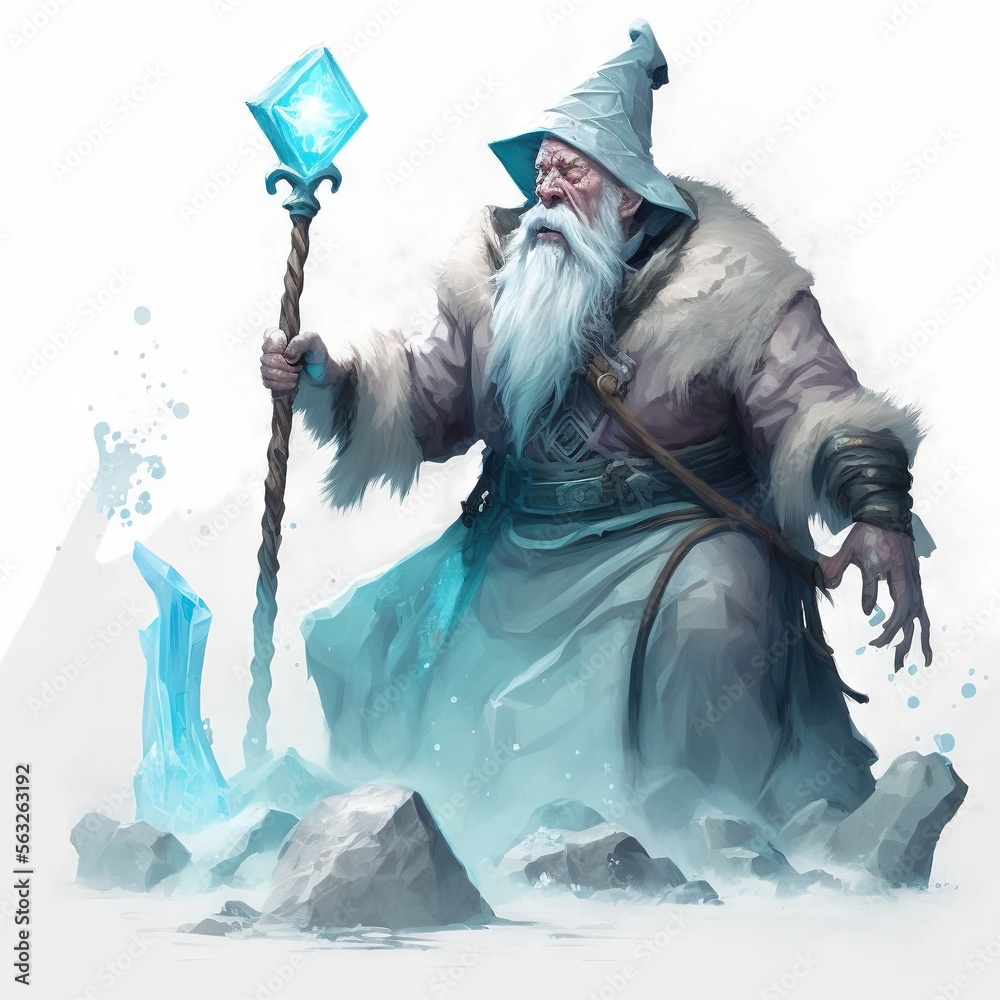 Fantasy RPG Ice Mage drawing, white background, created with generative ...