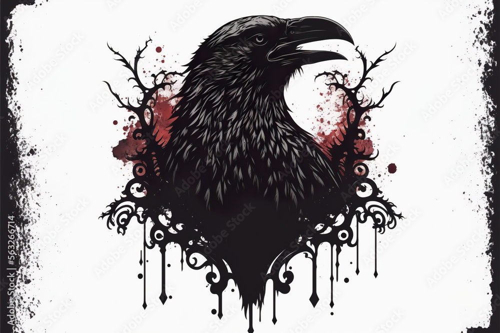 Dark gothic style raven logo design with white background for tattoos ...