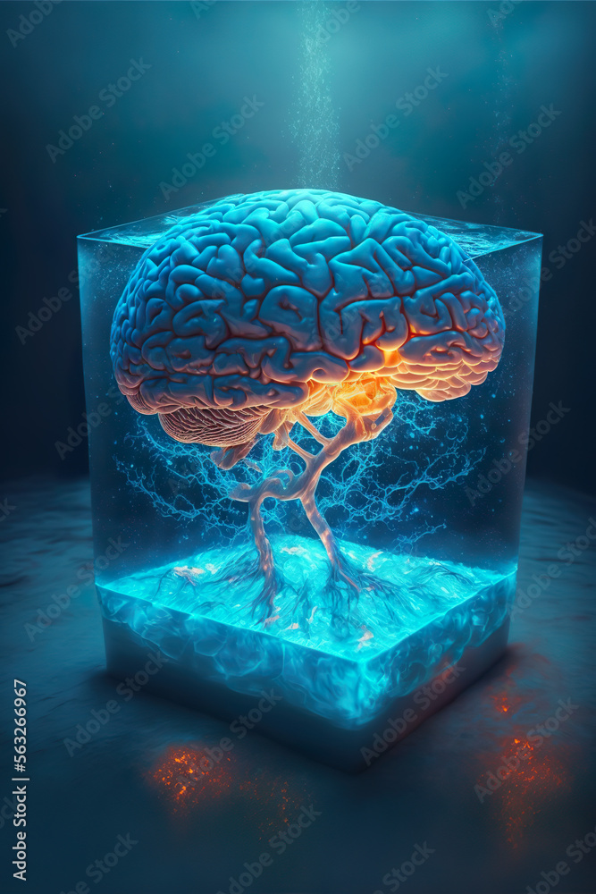 Human brain floating in a cloning tank in a sci-fi laboratory Stock ...