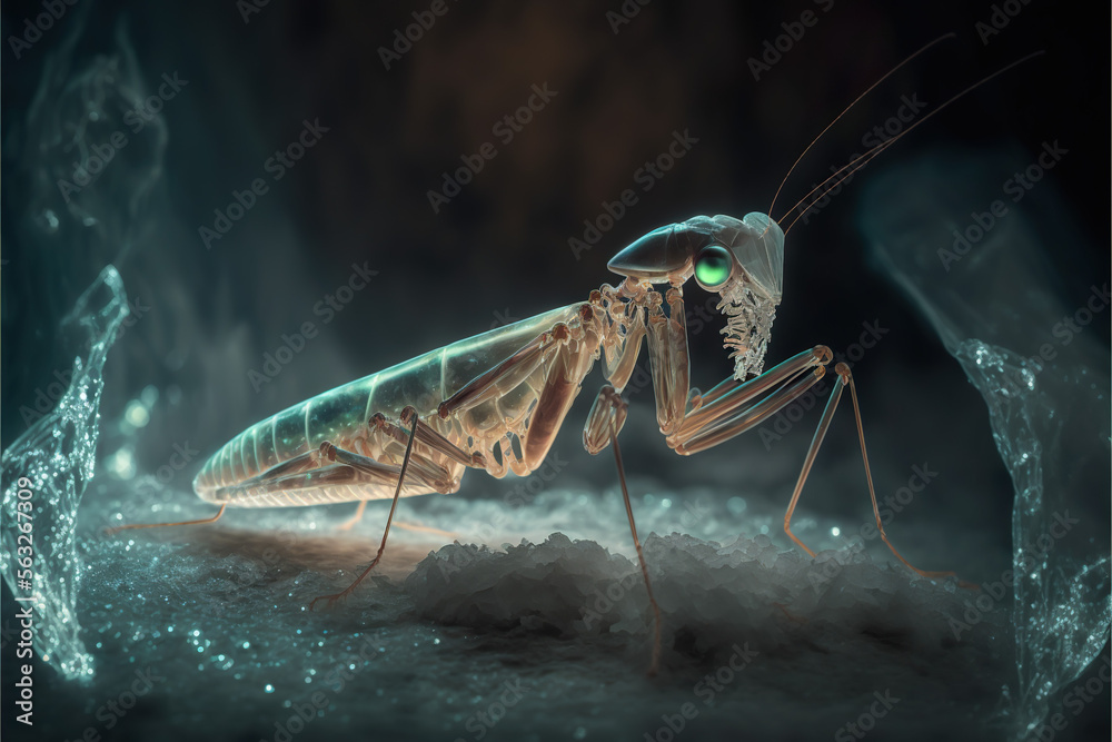 Praying mantis frozen in ice insect creature macro illustration Stock ...
